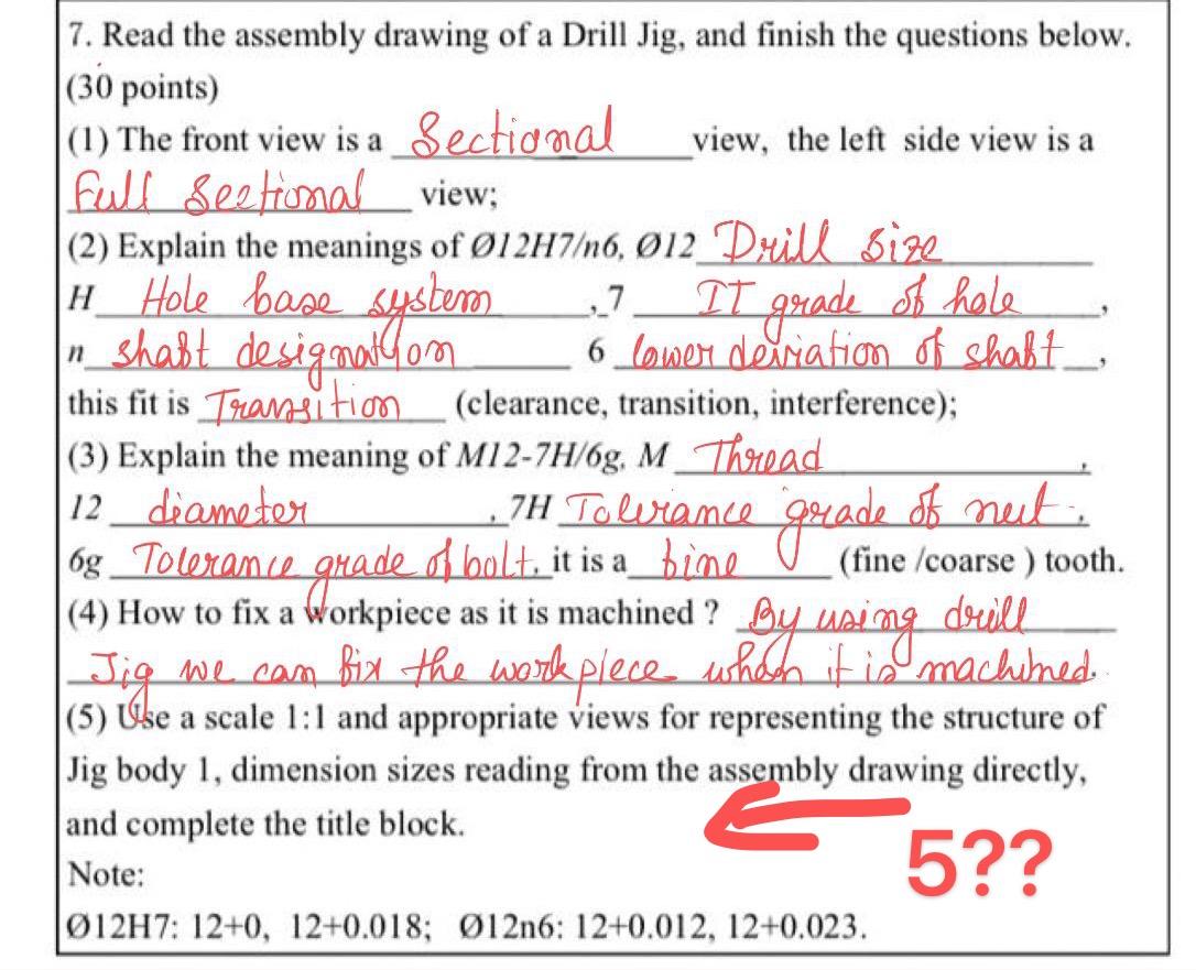 Solved > 7. Read the assembly drawing of a Drill Jig, and | Chegg.com