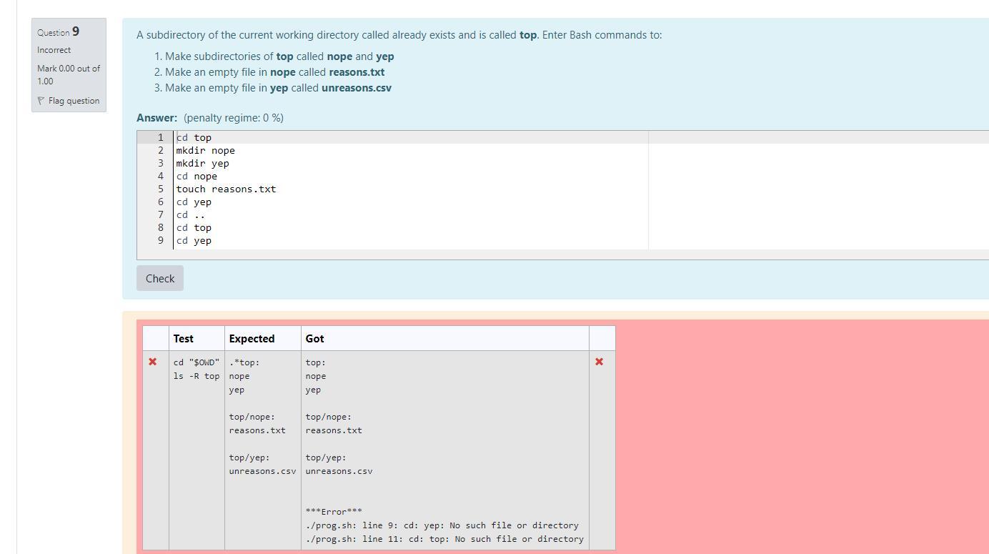 Solved Question 9 Incorrect A subdirectory of the current | Chegg.com