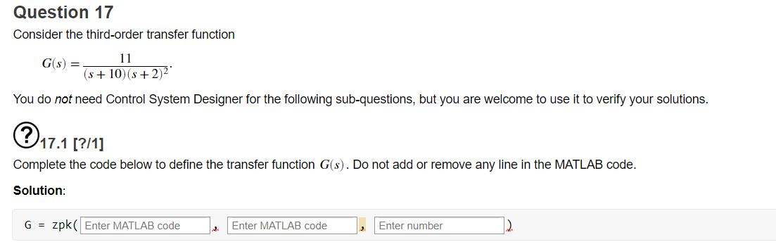 Solved Question 17 Consider the third-order transfer | Chegg.com