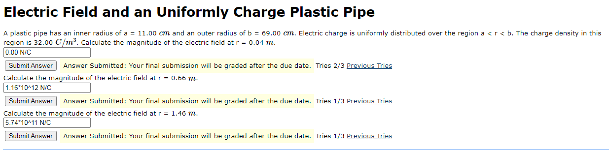 Solved Electric Field and an Uniformly Charge Plastic Pipe A | Chegg.com