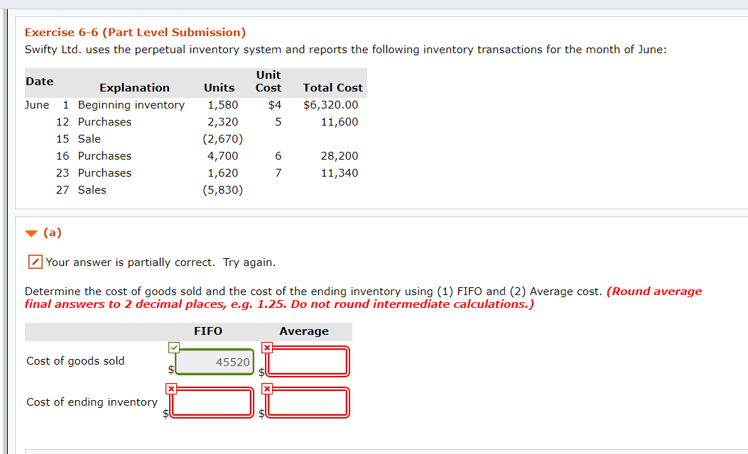 Solved Exercise 6-6 (Part Level Submission) Swifty Ltd. uses | Chegg.com
