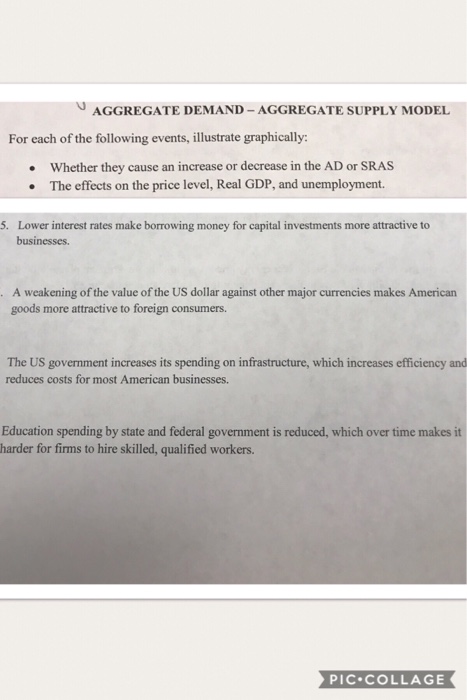 Solved AGGREGATE DEMAND- AGGREGATE SUPPLY MODEL For each of | Chegg.com