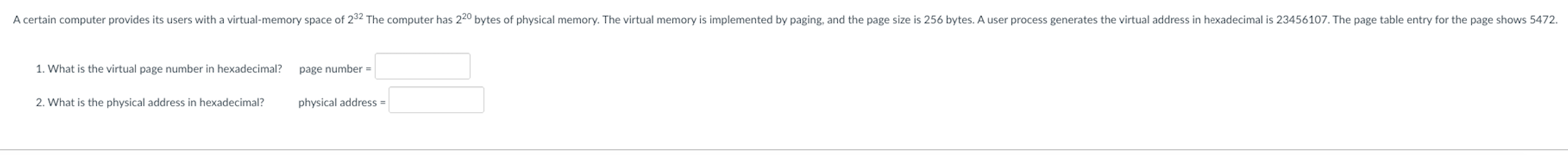 Solved 1. What is the virtual page number in hexadecimal? | Chegg.com