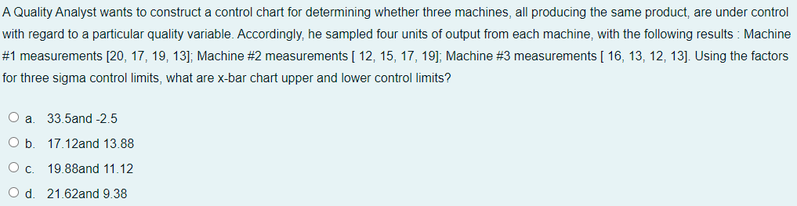 Solved A Quality Analyst wants to construct a control chart | Chegg.com