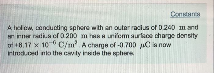 Solved Constants A hollow, conducting sphere with an outer | Chegg.com