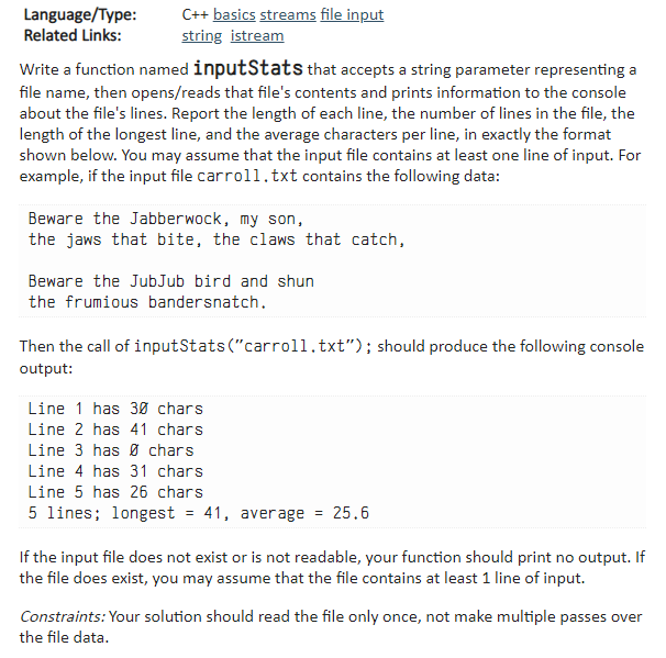 Solved Language/Type: C++ basics streams file input Related | Chegg.com