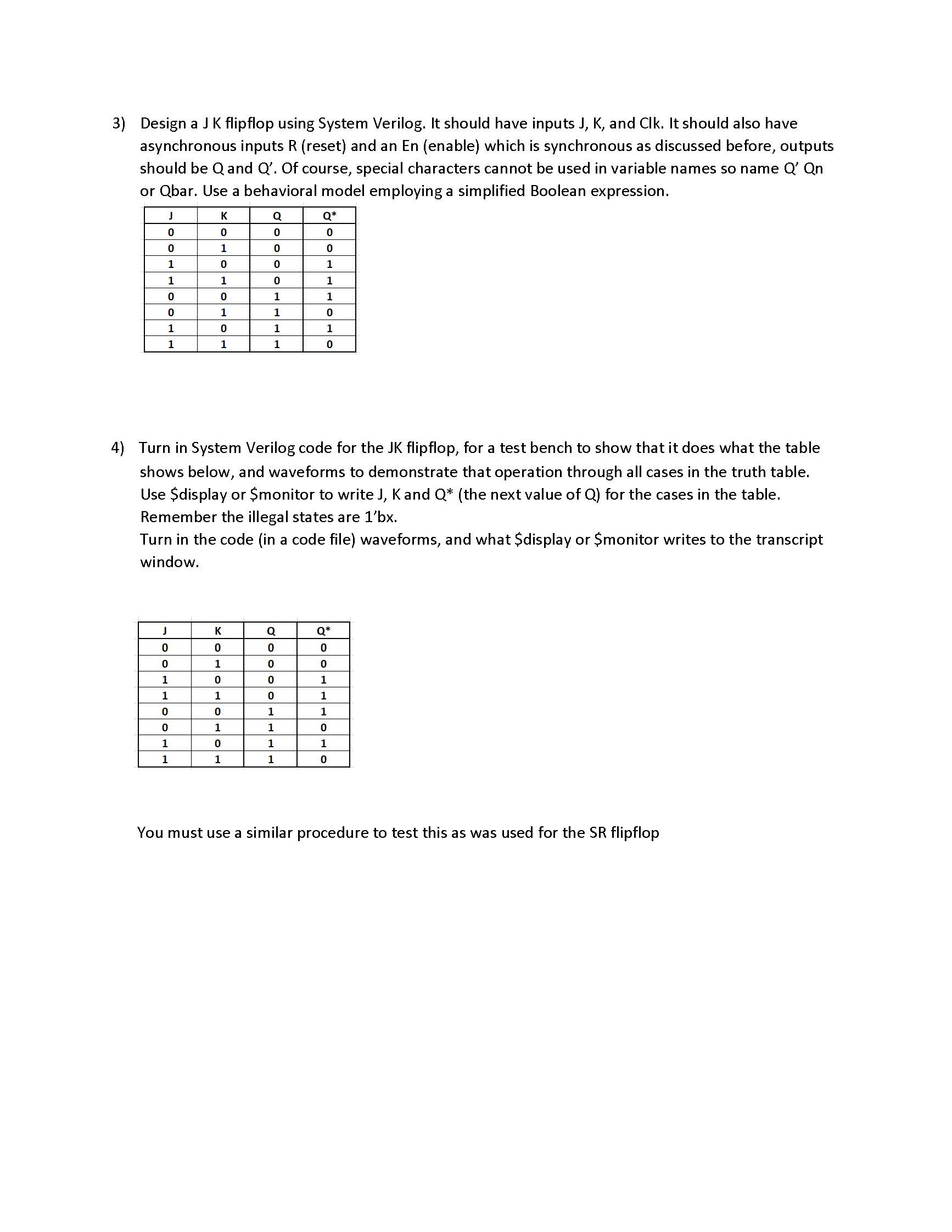 Solved 1) Design and implement an SR flipflop module. We | Chegg.com