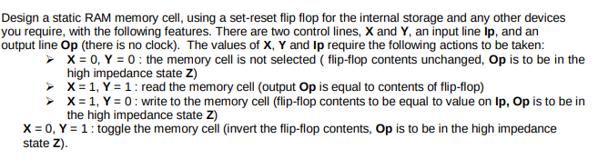 Design a static RAM memory cell, using a set-reset | Chegg.com