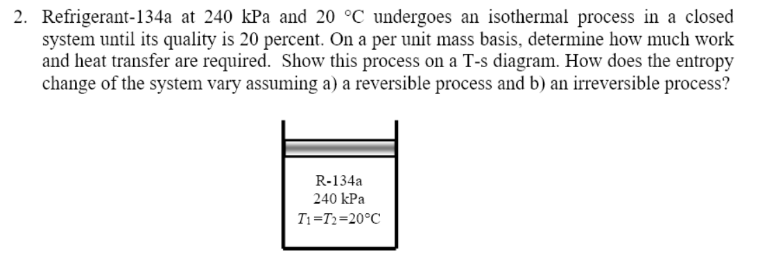 Solved 2. Refrigerant-134a at 240 kPa and 20 °C undergoes an | Chegg.com