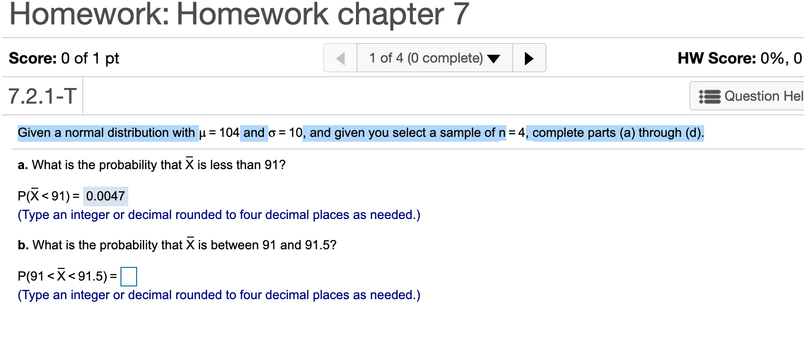 Solved Homework Homework Chapter 7 Score 0 Of 1 Pt 1 Of 4