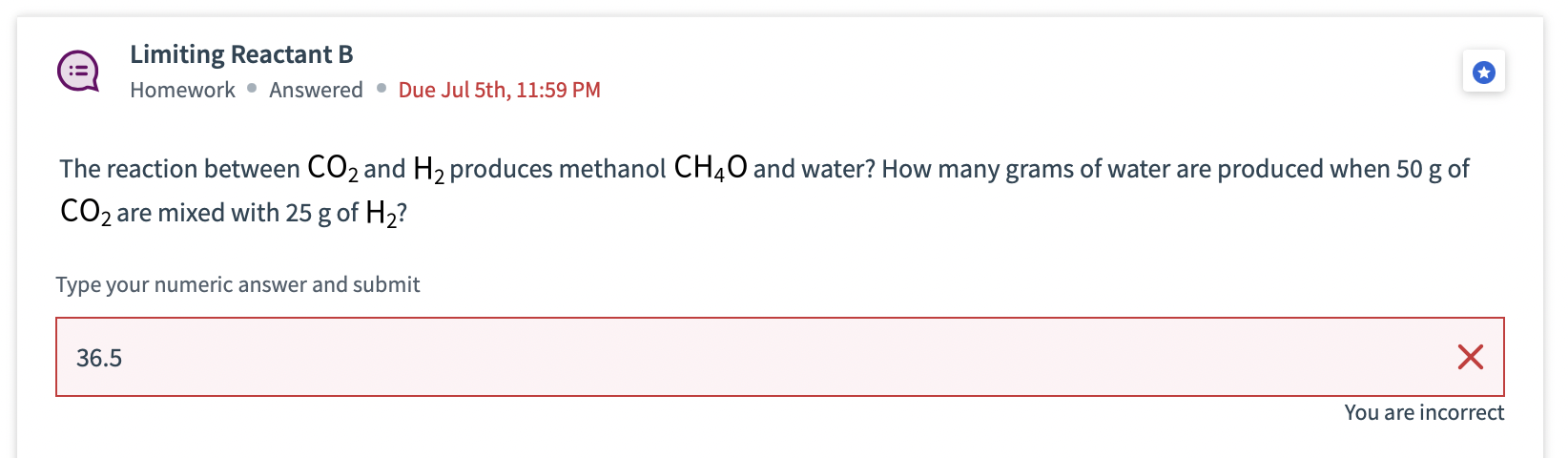 Solved Limiting Reactant B Homework • Answered • Due Jul | Chegg.com