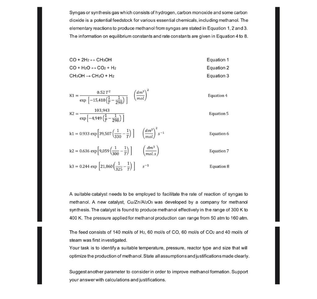 Solved Syngas or synthesis gas which consists of hydrogen, | Chegg.com