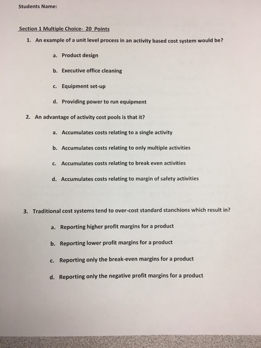 Solved Students Name: Section 1 Multiple Choice: 20 Points | Chegg.com
