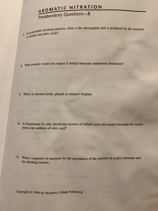 Solved AROMATIC NITRATION Prelaboratory Questions-B | Chegg.com