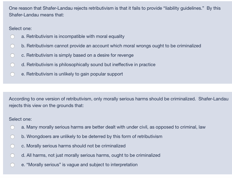 One reason that Shafer-Landau rejects retributivism | Chegg.com
