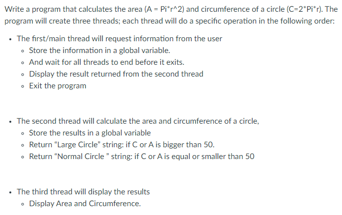 Solved Write a program that calculates the area (A = Pi*r^2) | Chegg.com