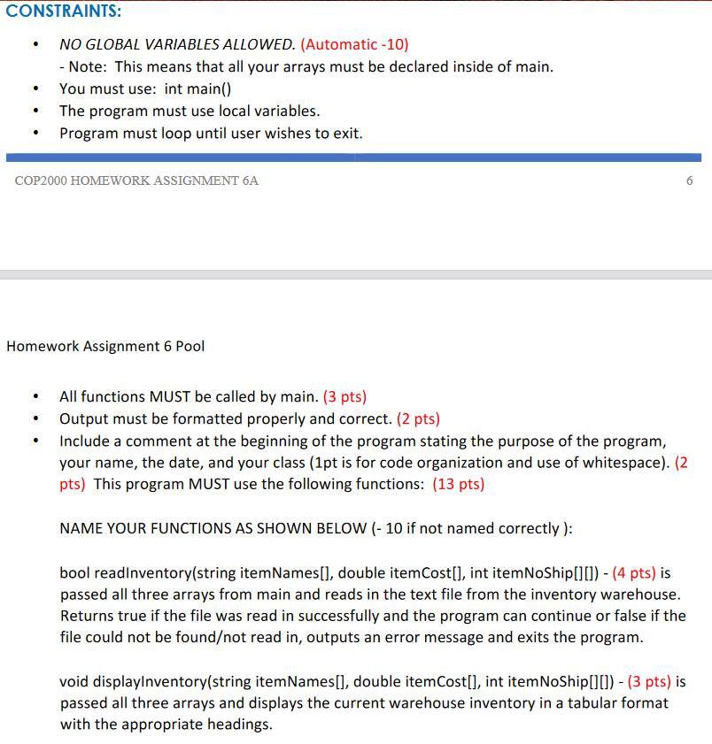 PROBLEM: Warehouse Inventory List. (20 pts) Your | Chegg.com