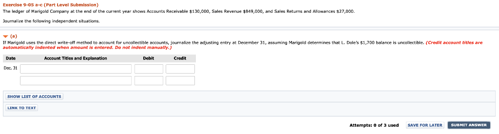 Solved Exercise 9-05 a-c (Part Level Submission) The ledger | Chegg.com