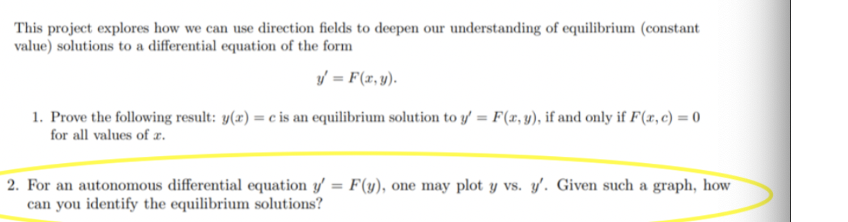 Solved This project explores how we can use direction fields | Chegg.com