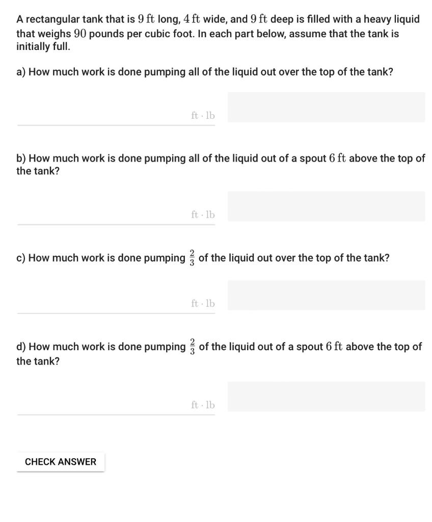 Solved A rectangular tank that is 9ft long, 4ft wide, and | Chegg.com