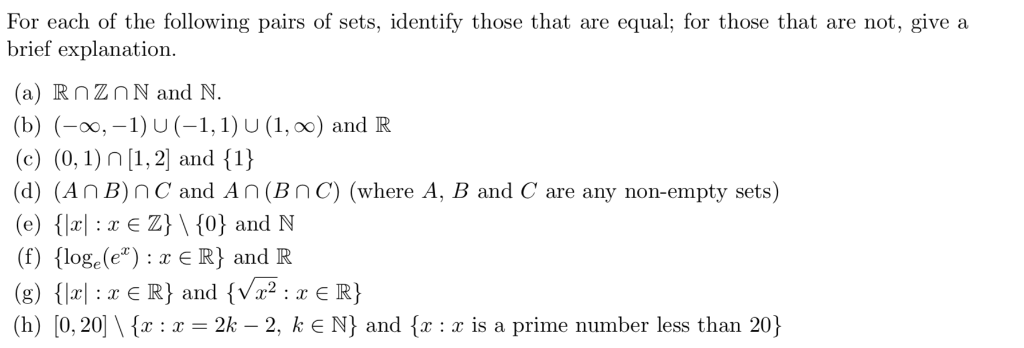 Solved For each of the following pairs of sets, identify | Chegg.com