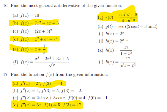 Solved 16. Find the most general antiderivative of the given | Chegg.com