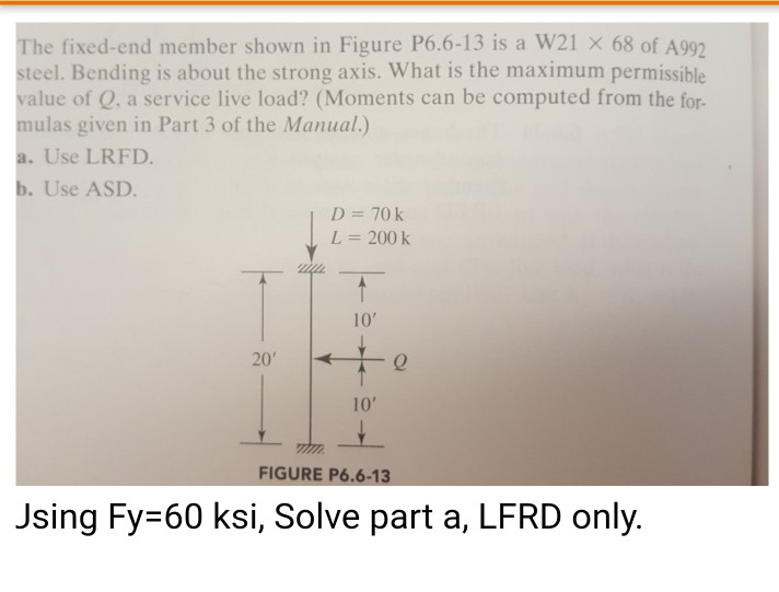 Solved The fixed-end member shown in Figure P6.6-13 is a W21 | Chegg.com