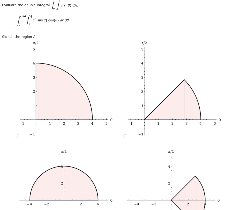 Solved Evaluate the double integral ∫R∫f(r,θ)dA. | Chegg.com
