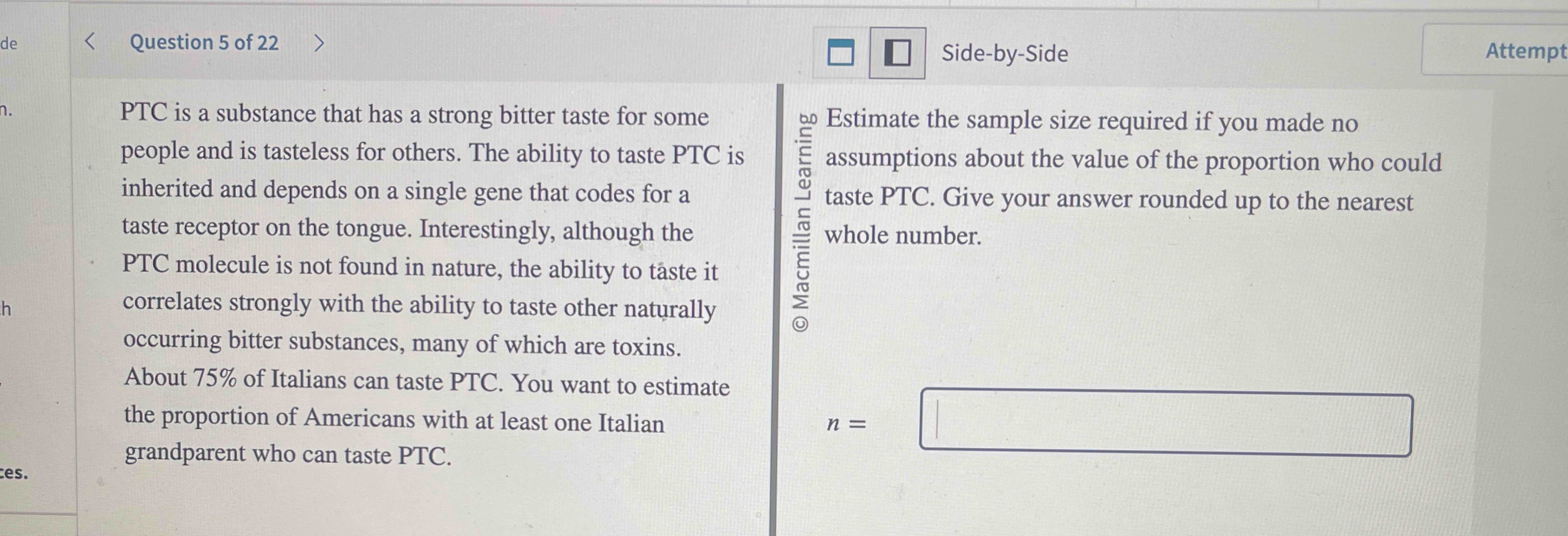 Solved PTC is a substance that has a strong bitter taste for | Chegg.com