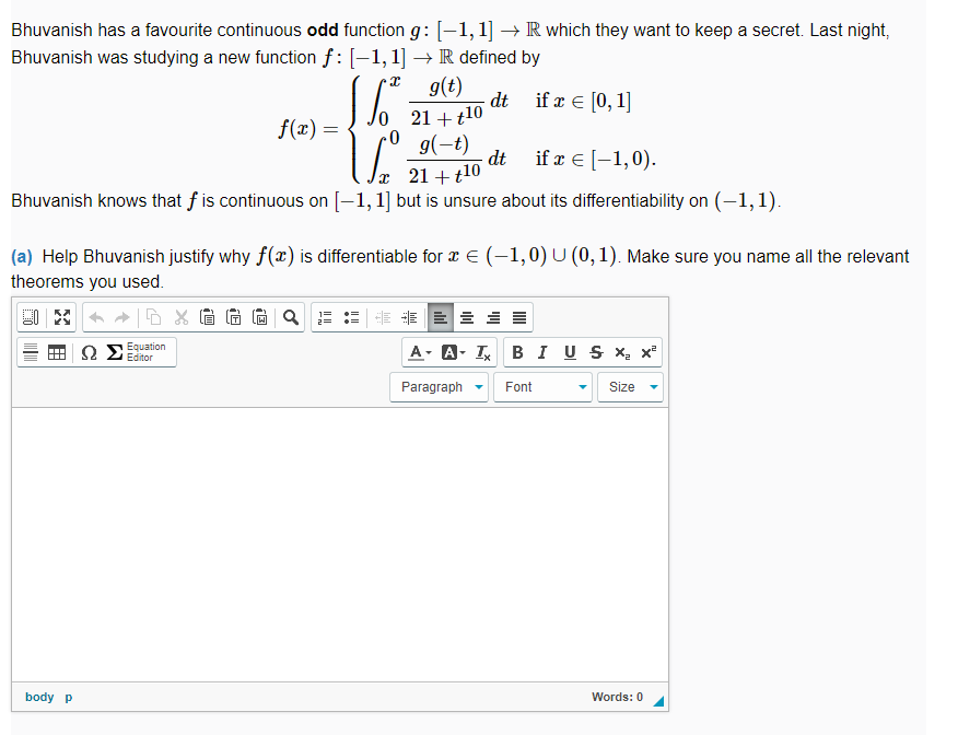 Solved Bhuvanish has a favourite continuous odd function | Chegg.com