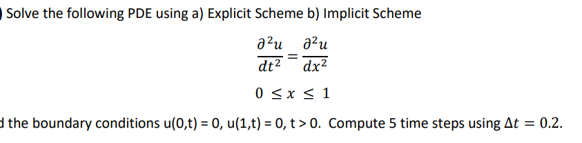 Solved Solve the following PDE using a) Explicit Scheme b) | Chegg.com