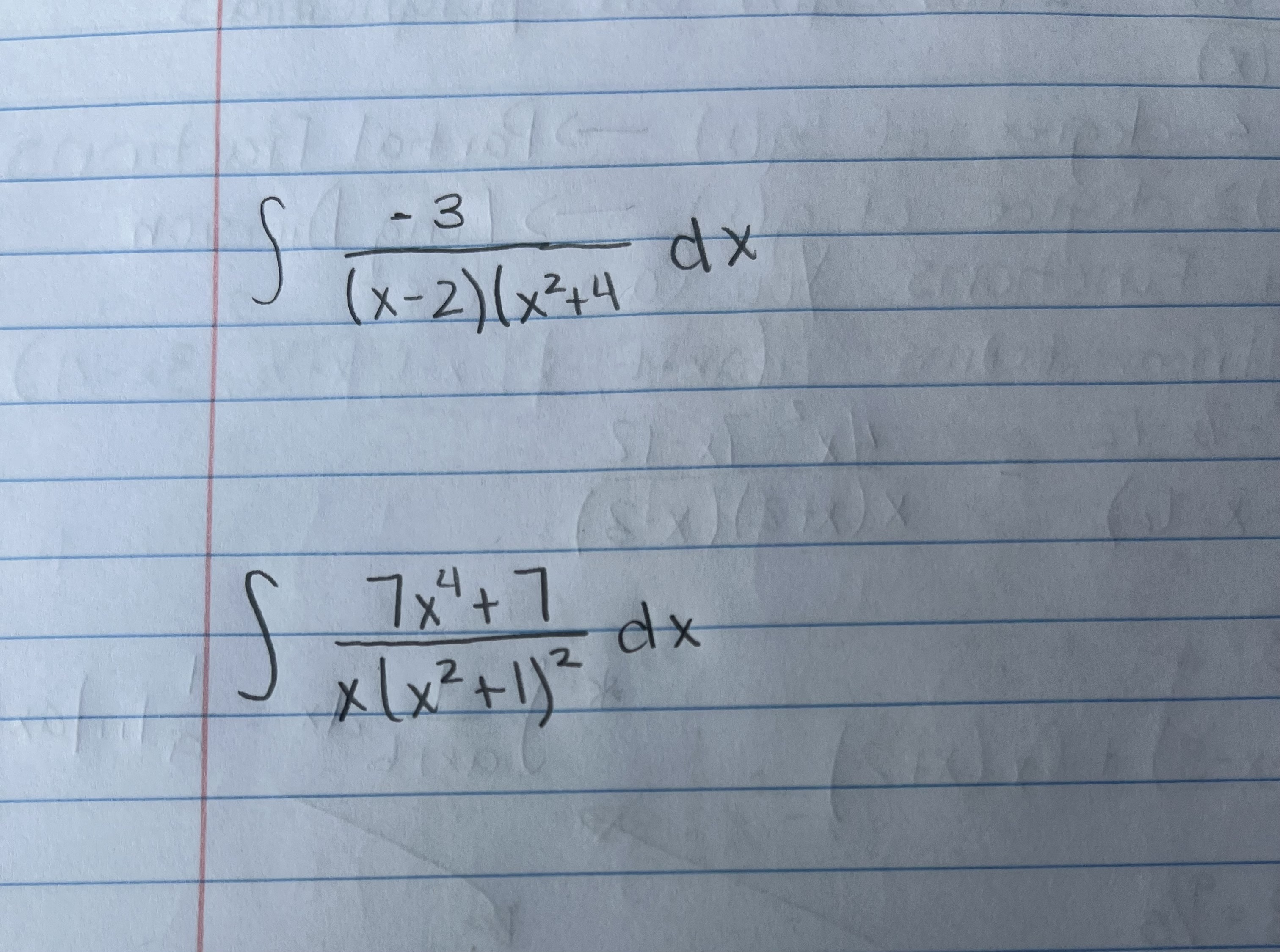 Solved ∫(x−2)(x2+4−3dx ∫x(x2+1)27x4+7dx | Chegg.com