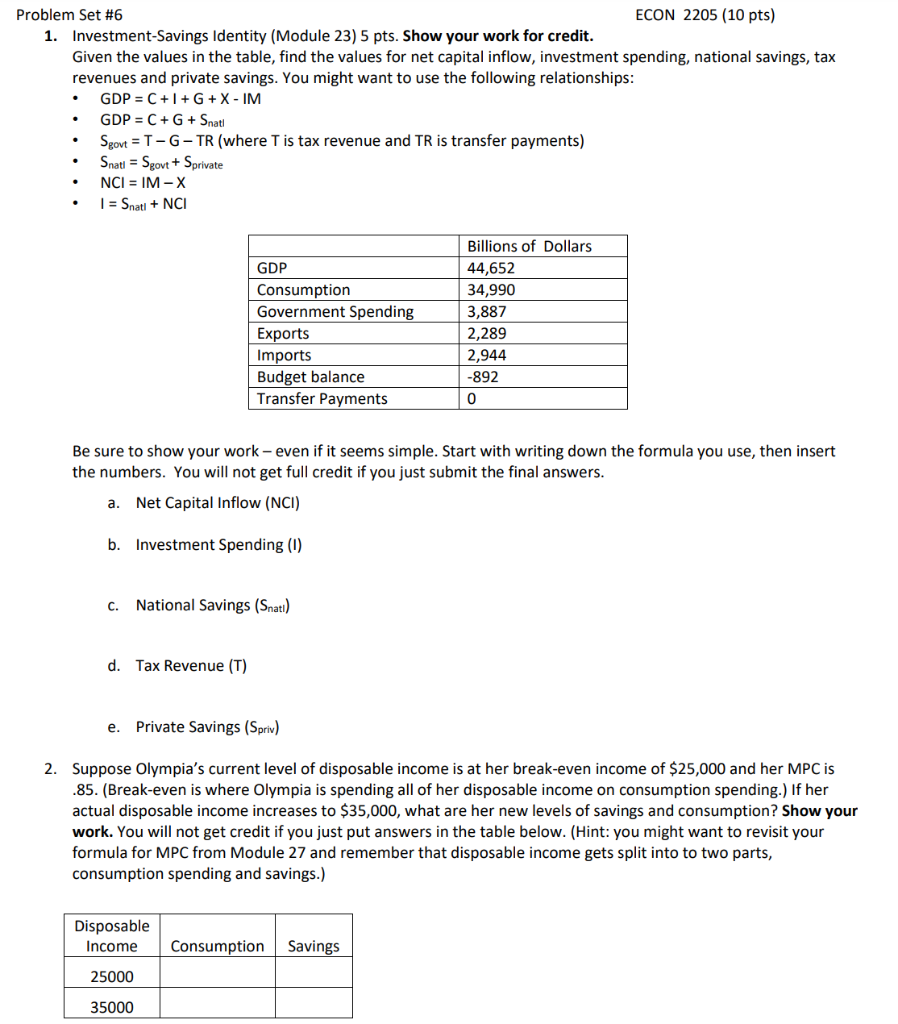 Solved Problem Set \#6 ECON 2205 (10 pts) 1. | Chegg.com