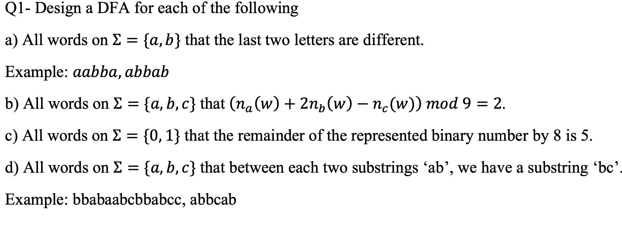 Solved a) All words on Σ={a,b} that the last two letters are | Chegg.com