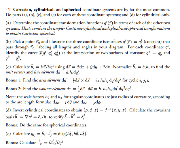Solved 1 Cartesian, cylindrical, and spherical coordinate | Chegg.com