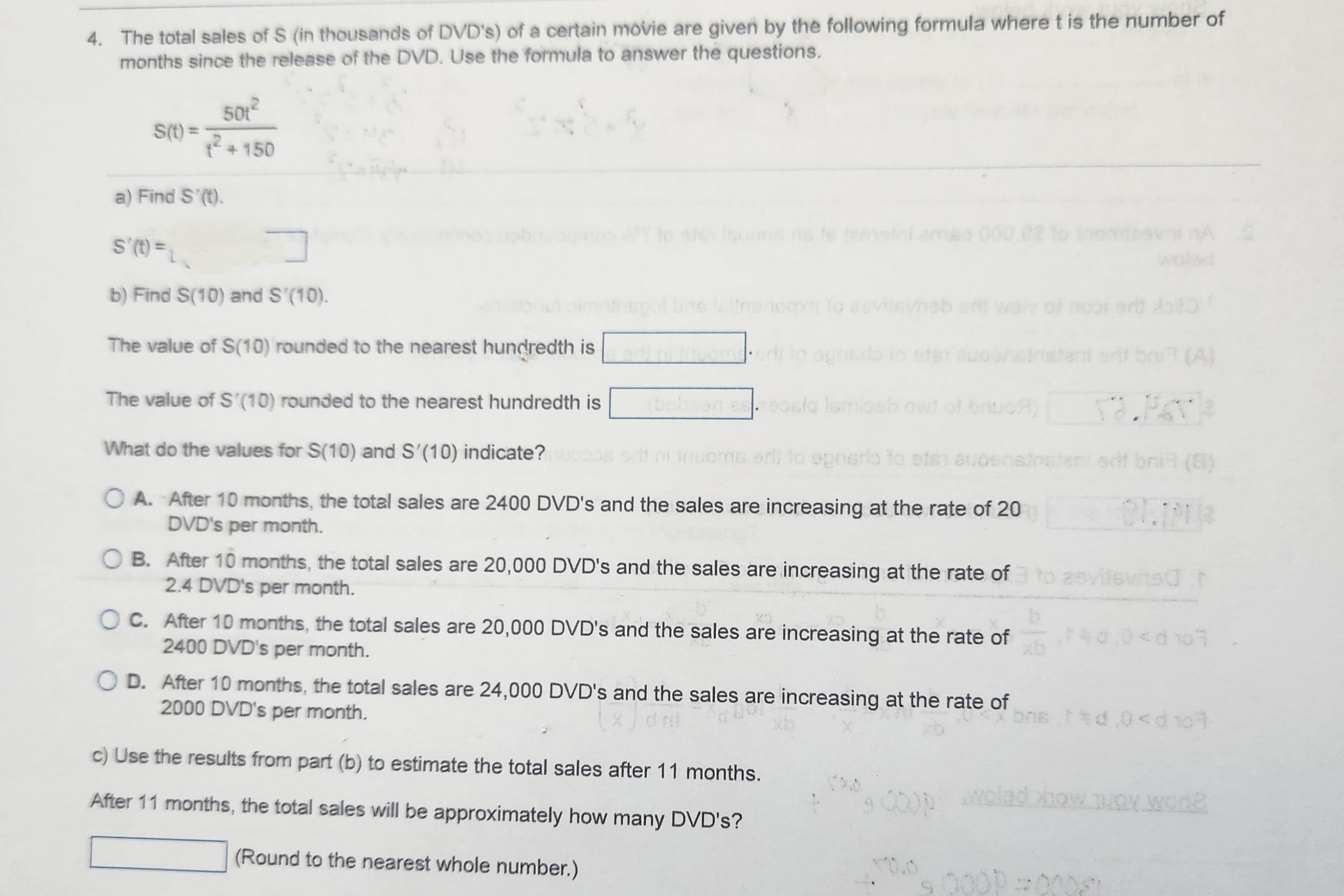 Solved 4. The total sales of S (in thousands of DVD's) of a | Chegg.com