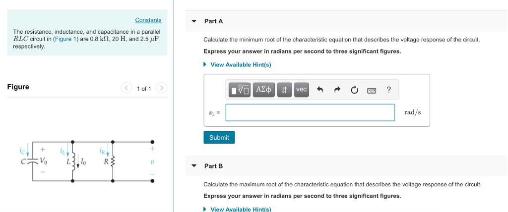 Solved Constants The resistance, inductance, and capacitance | Chegg.com