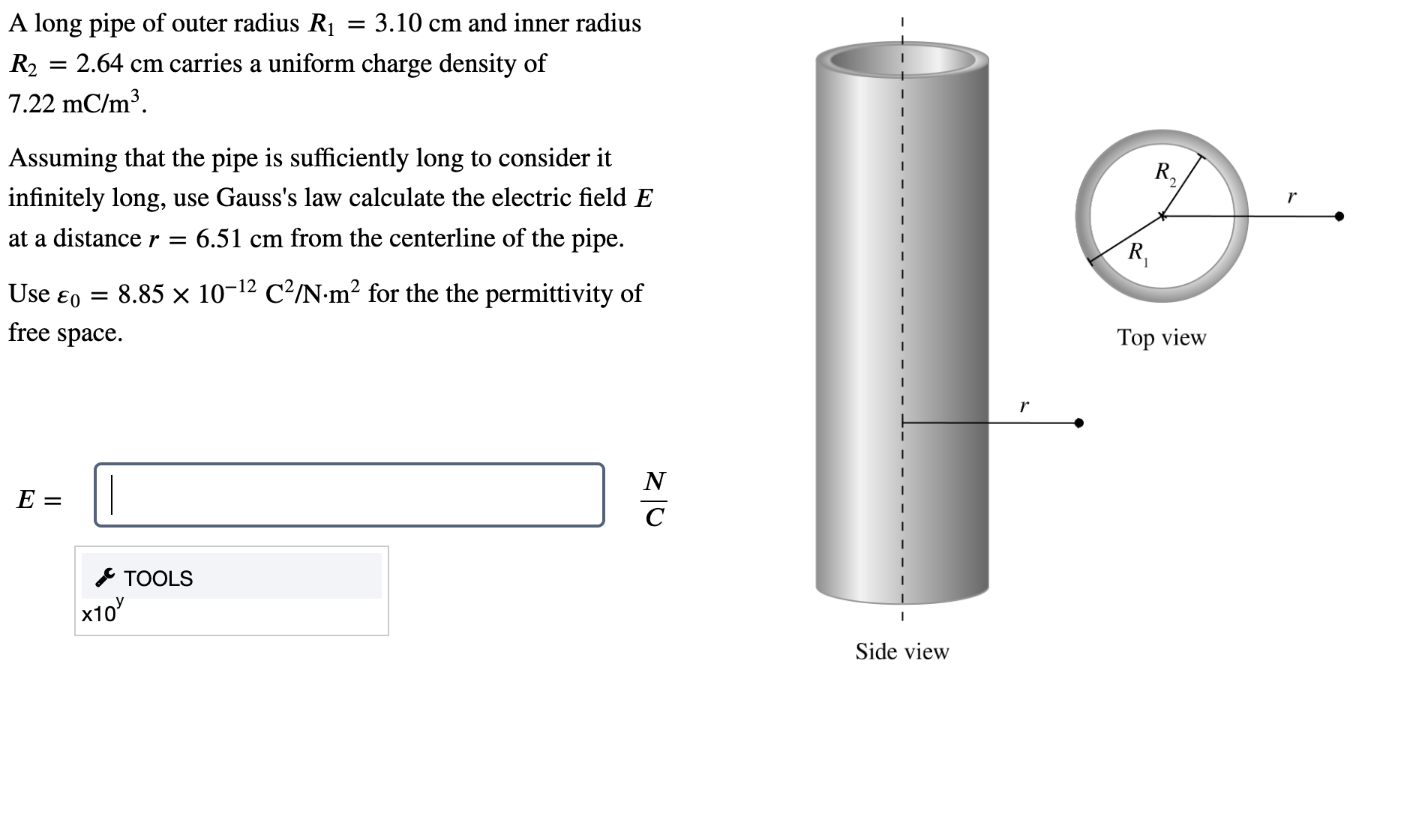 Solved A long pipe of outer radius R1=3.10cm ﻿and inner | Chegg.com