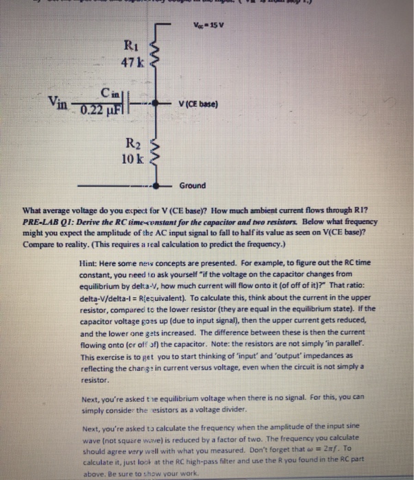 Solved Need an answer for Prelab Q1- derive the RC time | Chegg.com