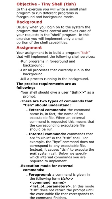 Solved Objective Tiny Shell (tish) In this exercise you will | Chegg.com