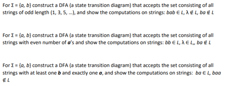 Solved For { = {a, b} construct a DFA (a state transition | Chegg.com