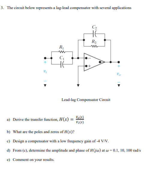 Solved 3. The circuit below represents a lag-lead | Chegg.com