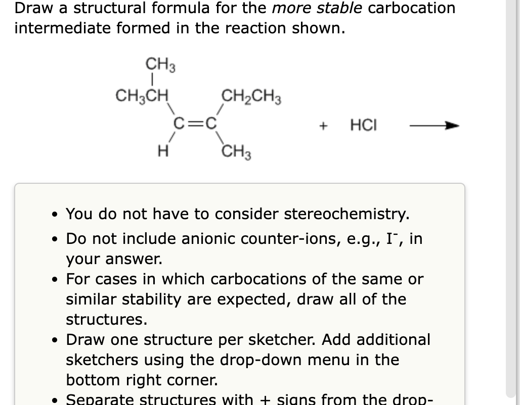 Solved Draw a structural formula for the more stable | Chegg.com