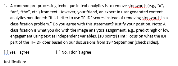 Solved 1. A common pre-processing technique in text | Chegg.com