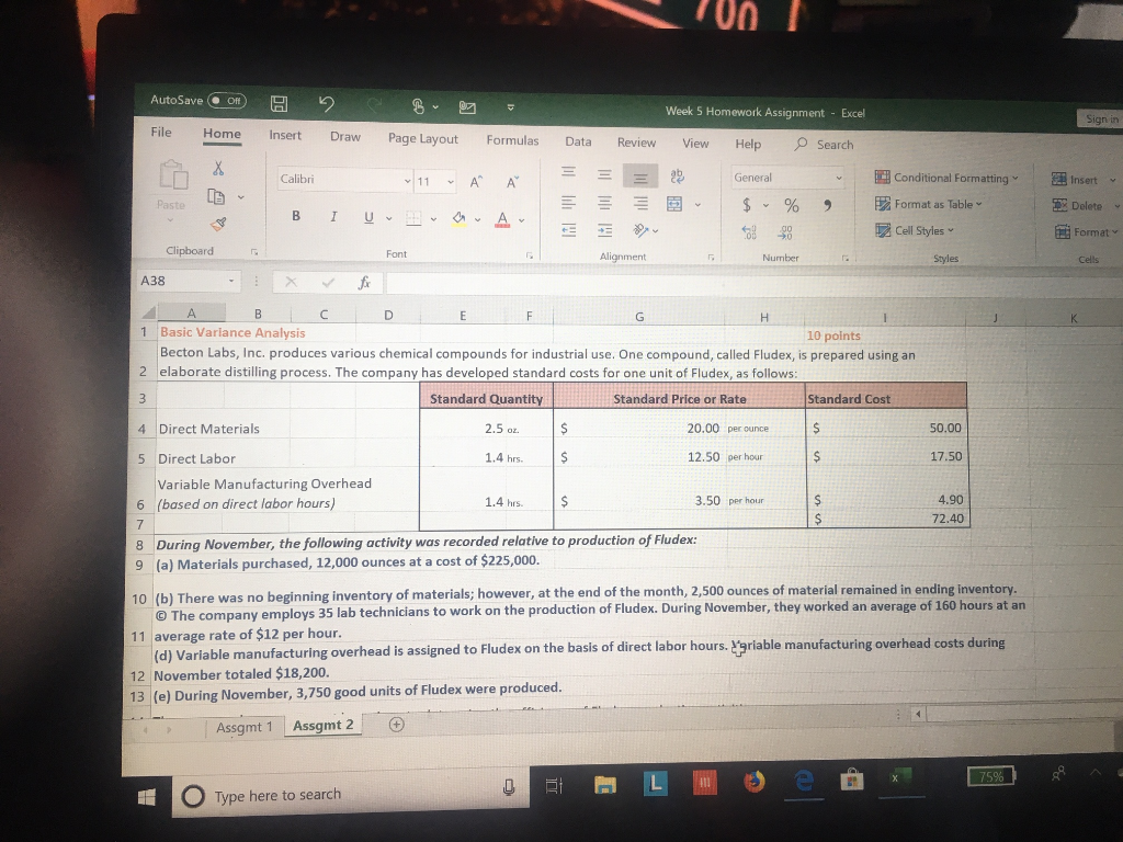 Solved AutoSave eOff Week 5 Homework Assignment Excel Sign | Chegg.com