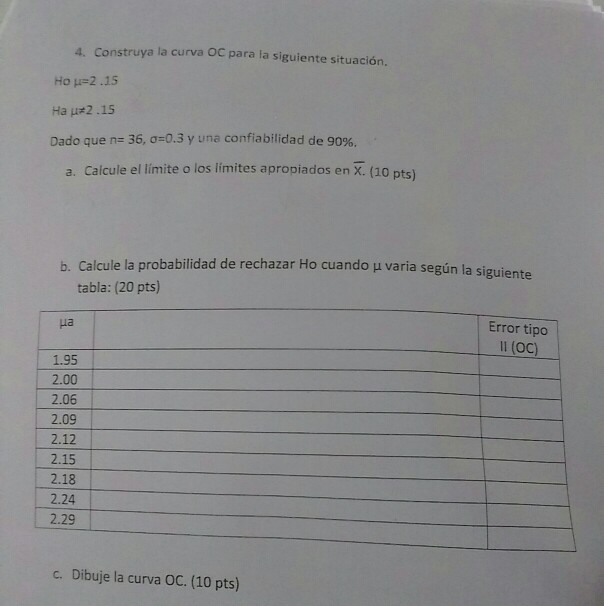 4. Construct the OC curve for the following | Chegg.com