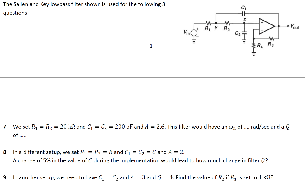 Solved The Sallen and Key lowpass filter shown is used for | Chegg.com