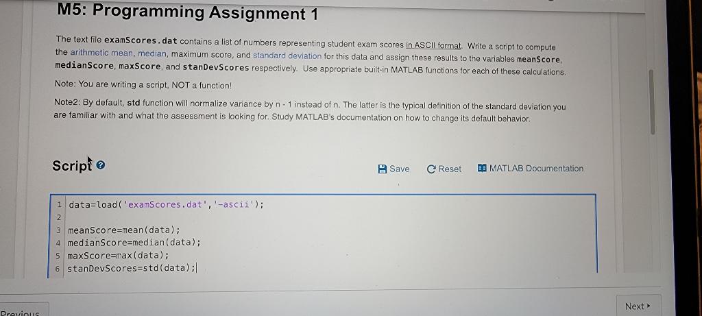 Solved The text file examScores, dat contains a list of | Chegg.com