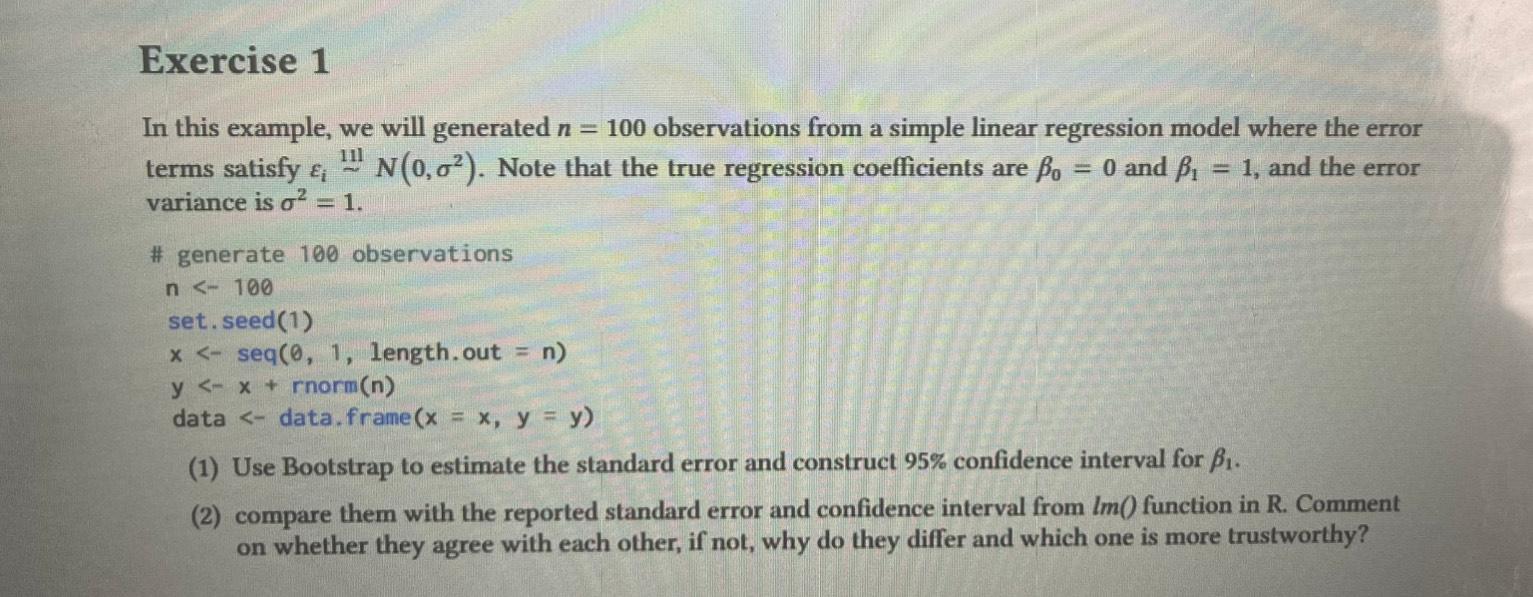 Solved In this example, we will generated n=100 observations | Chegg.com