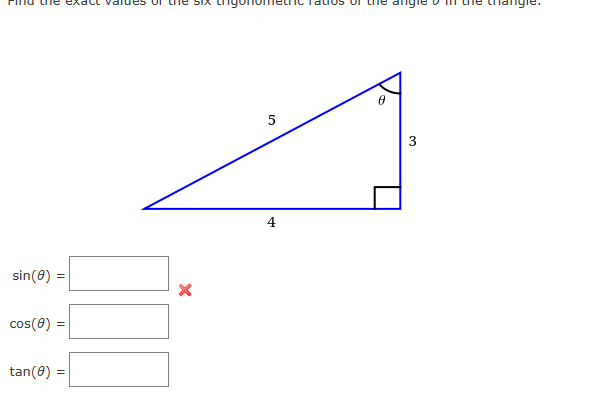 Solved sin(θ)=cos(θ)=tan(θ)= | Chegg.com